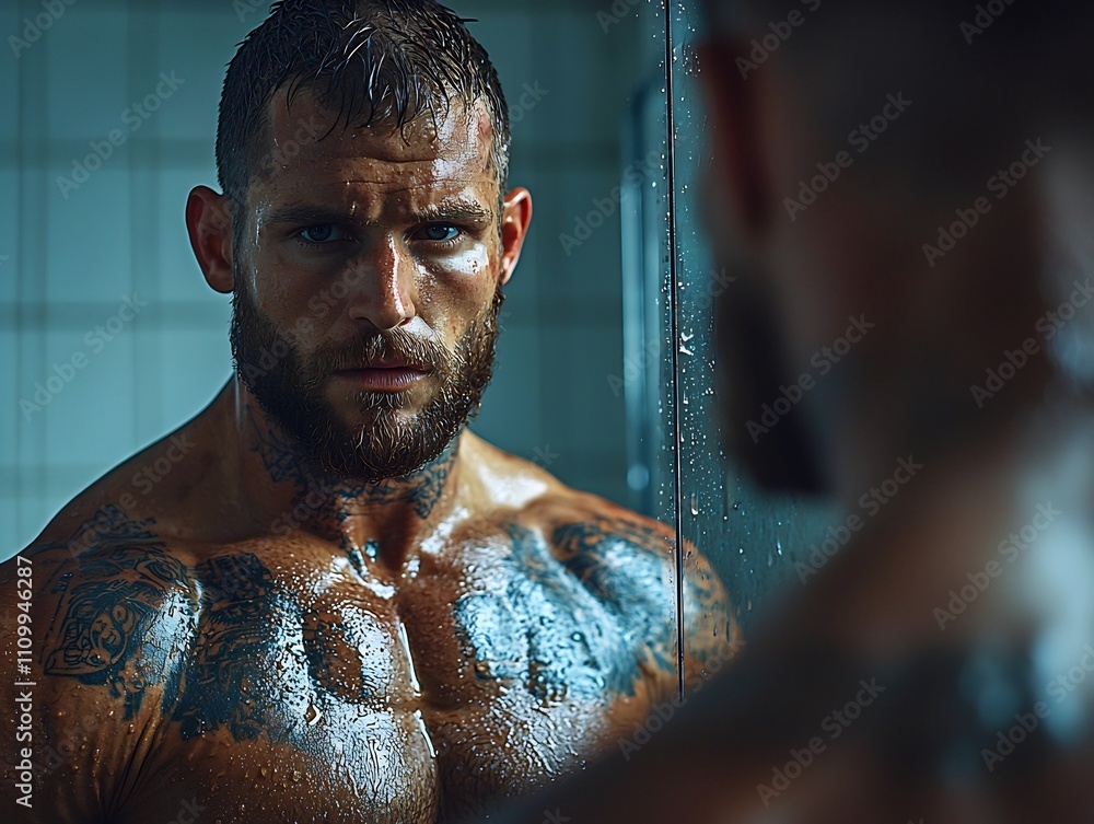 Bodybuilder s Transformation Reflected in the Mirror Symbolizing the ...