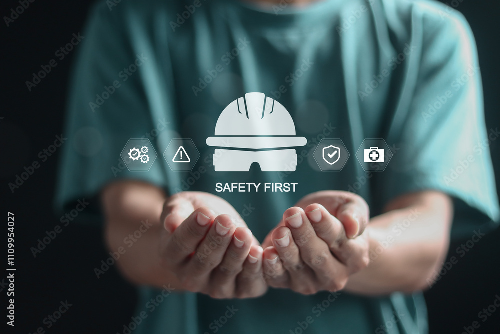 Safety first concept, work safety, caution work hazards, danger ...