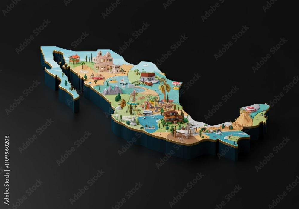 Isometric Map of Mexico with Iconic Landmarks Stock Illustration ...