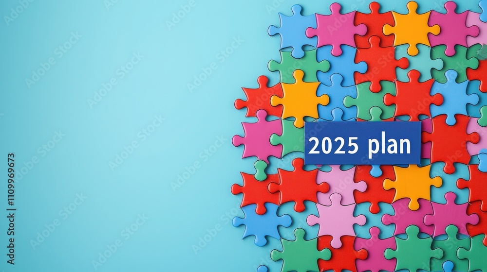 Setting 2025 goals with vision and challenges. Colorful puzzle pieces ...