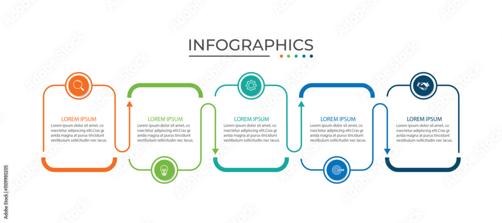 Process business infographic thin line with square template design with ...