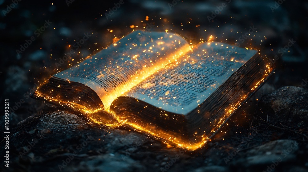 Glowing Book Floating Before Gate Bars Disintegrating as Pages Turn ...