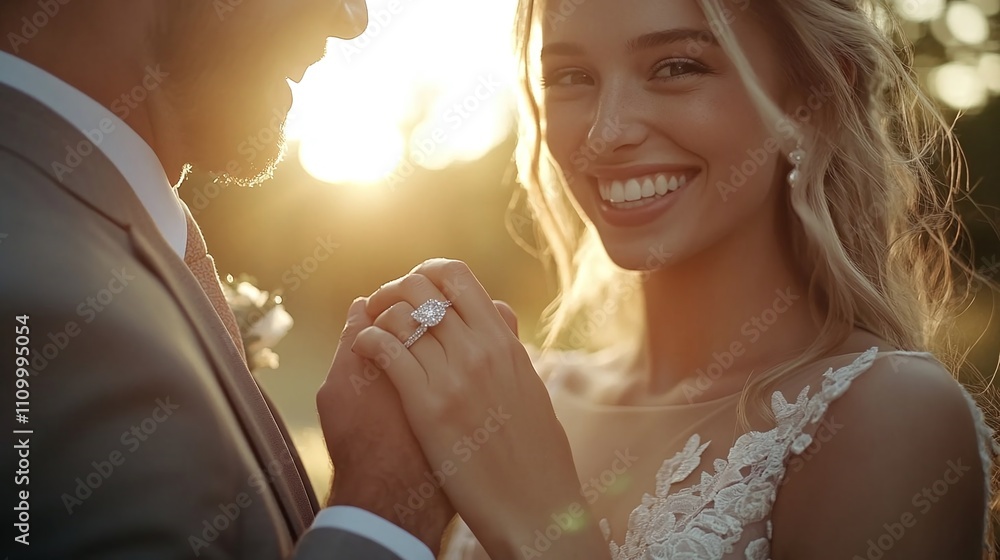 Beautiful young couple in love, bride in a stunning wedding dress ...