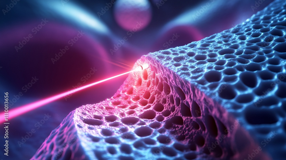 72.A high-detail 3D depiction of a laser beam penetrating through ...