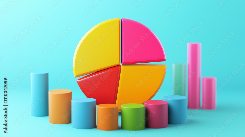 Infographic featuring a vibrant 3D pie chart displaying market share percentages, alongside ...