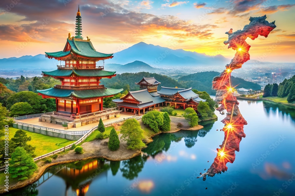 Japan Map Animation Architectural Photography, Country Landmark Stock ...