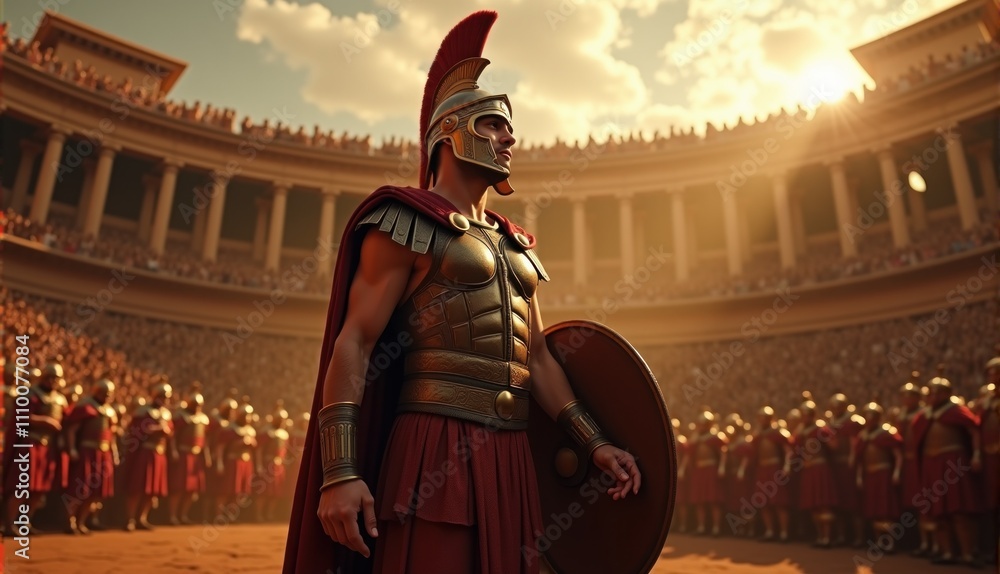 Foto de Stock gladiator clad in shining armor stands confidently in an ...