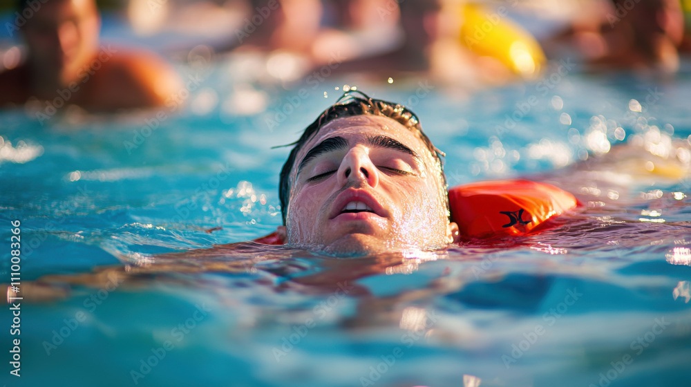 Lifeguard demonstrating CPR during rescue training session in pool ...