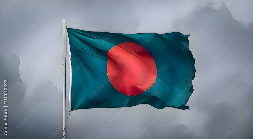 Bangladesh National Flag Waving Gracefully Against a cloudy Sky ...