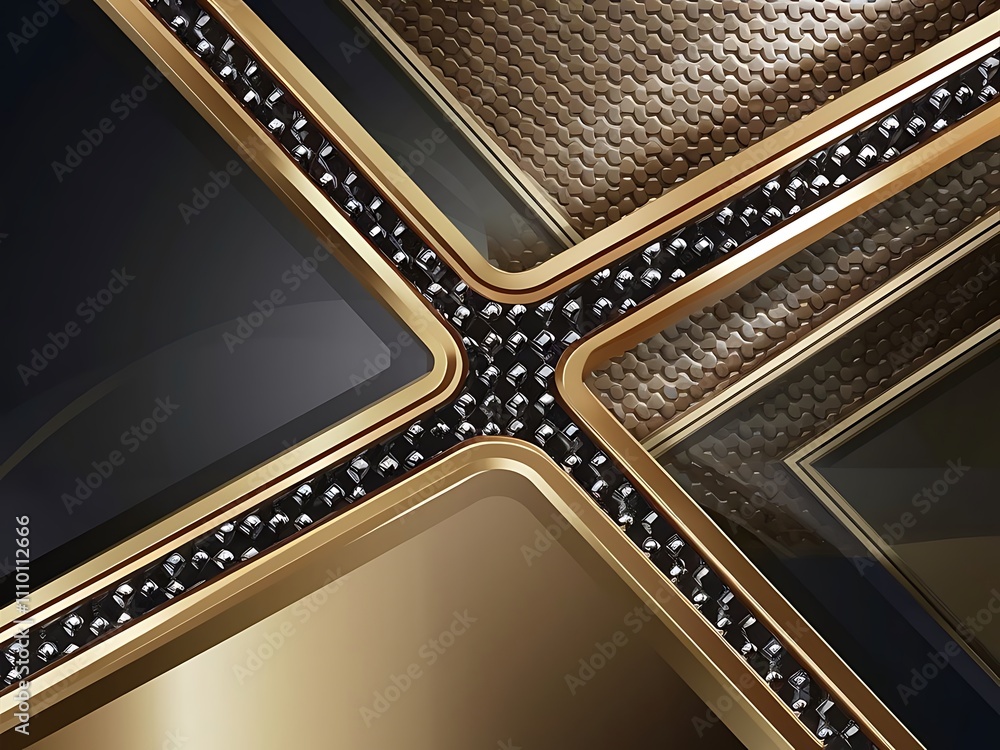 Abstract gold border with black diamond pattern luxury background. 3d ...