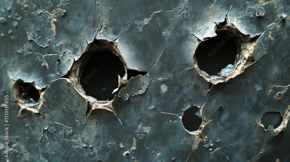 Hole from gun shot and bullet breaking through surface. Realistic 3d ...