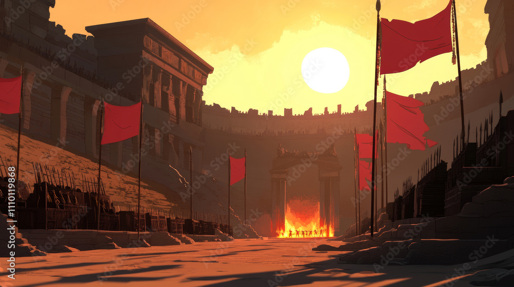 Stock-Illustration „Ancient roman gladiator arena with red imperial ...