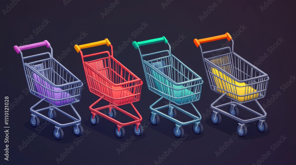 Supermarket carts set isolated on transparent background. Vector ...