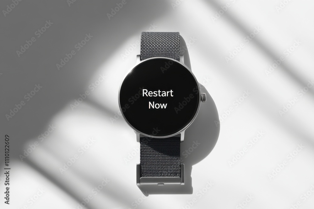 Modern Smartwatch Displaying ‘Restart Now’ Prompt on a Stylish ...