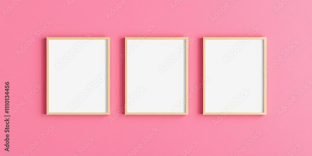 Abstract art illustration of three frame on wall with vibrant color ...