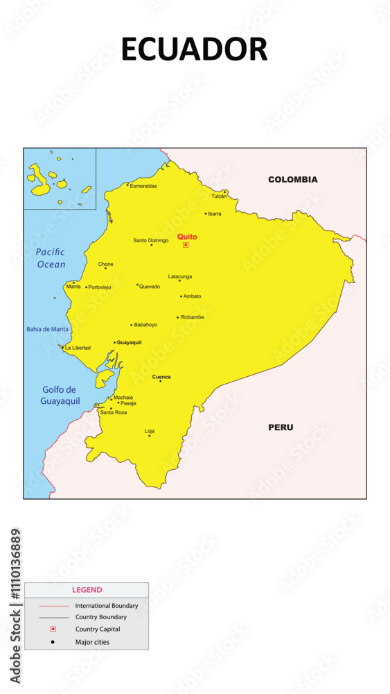 Ecuador Map. Major cities in Ecuador. Political map of Ecuador with ...