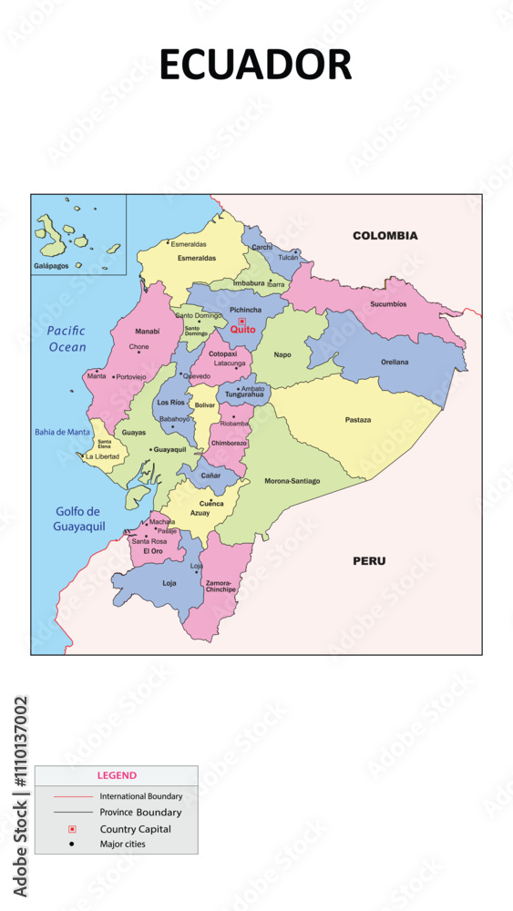 Ecuador Map. State and union territories of Ecuador with neighbouring ...