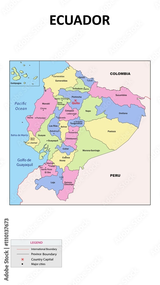 Ecuador Map. State and union territories of Ecuador with neighbouring ...
