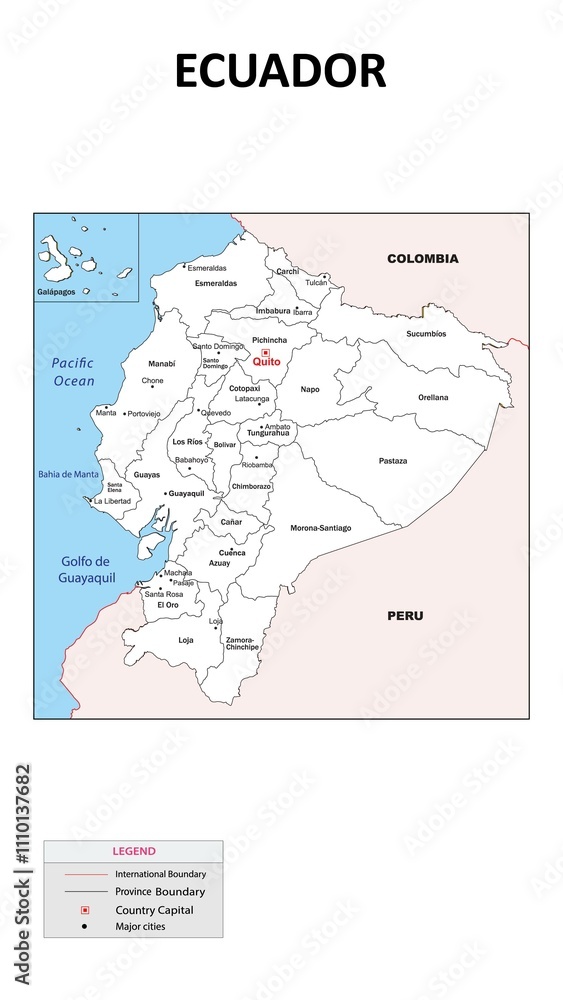 Illustration Stock Ecuador Map. State map of Ecuador. Administrative ...