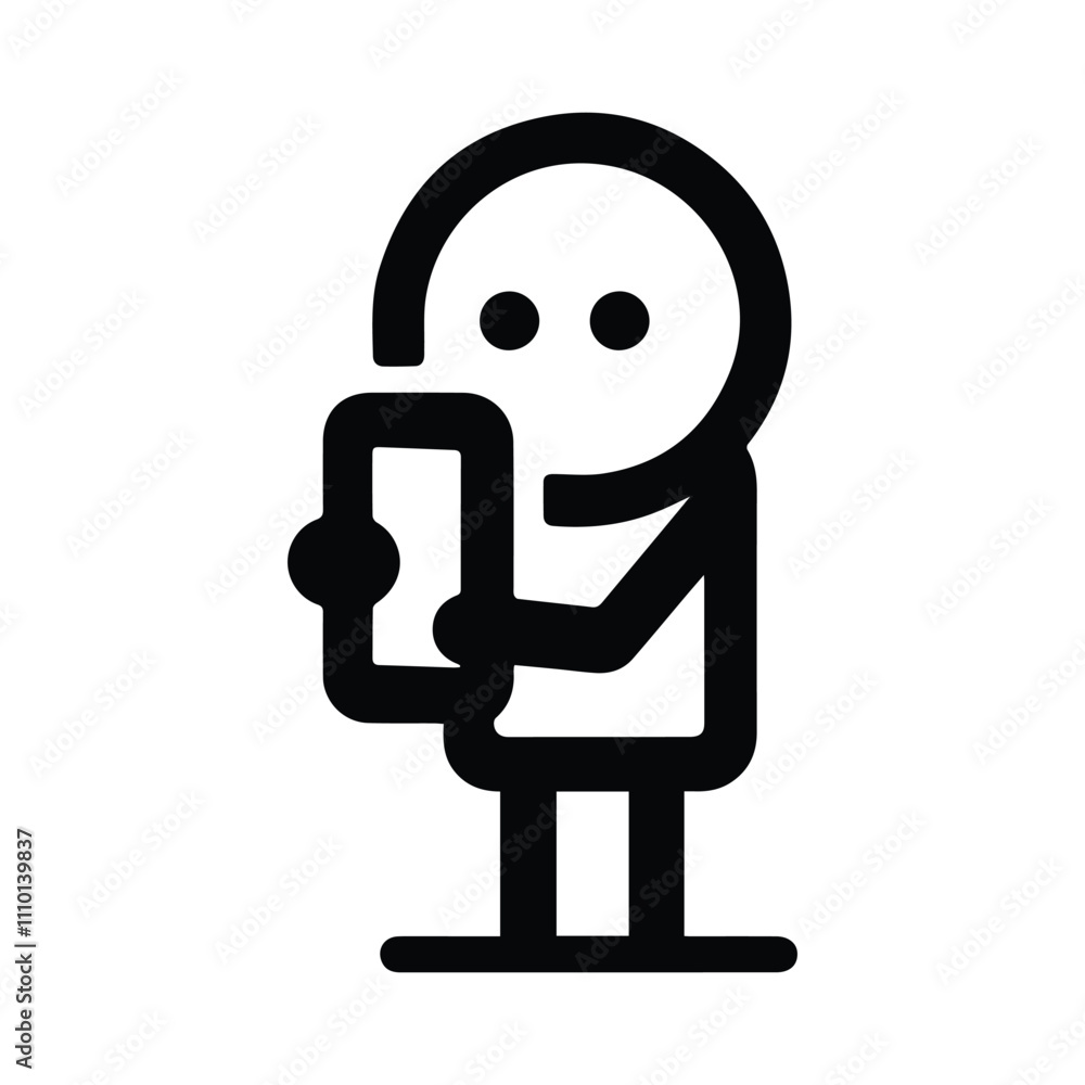 smartphone icon, man with phone, stick figure stickman, isolated ...