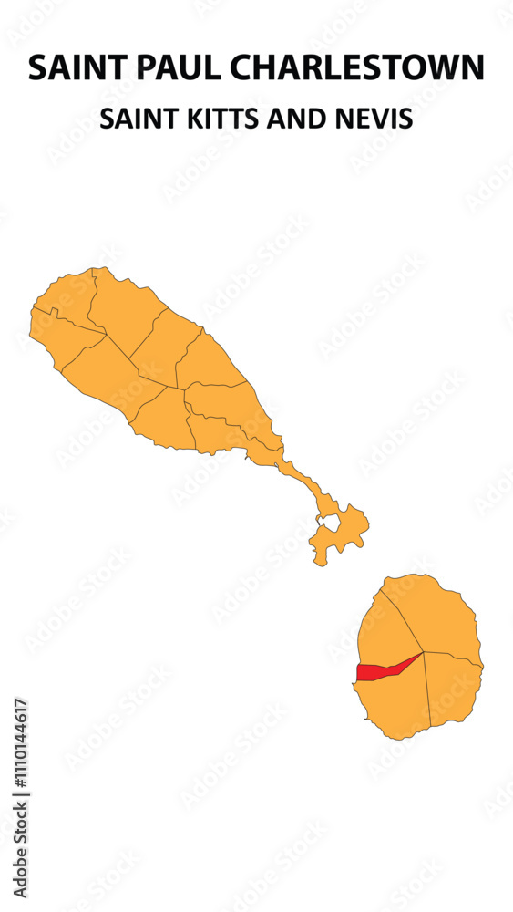 Saint Paul Charlestown Map is highlighted on the Saint Kitts and Nevis ...