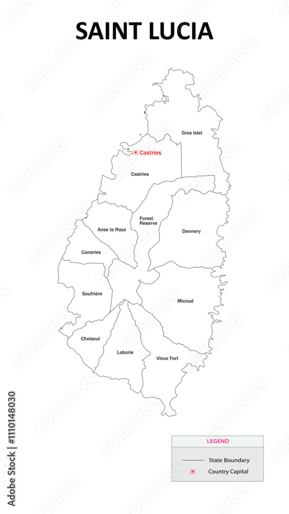 Vektor Saint Lucia Map. State and district map of Saint Lucia ...