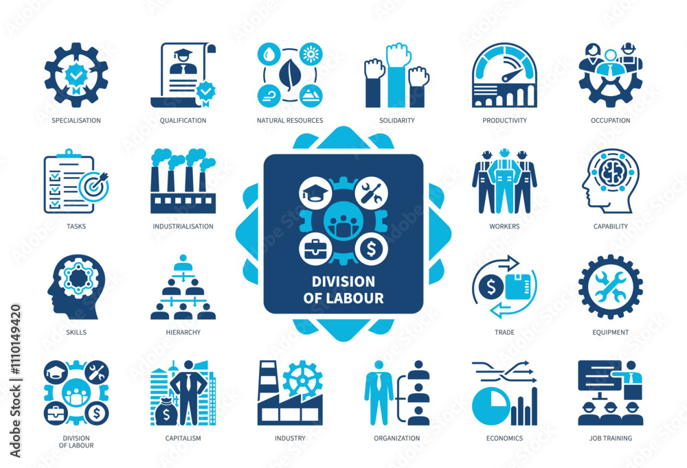 Division of Labour icon set. Specialization, Tasks, Hierarchy ...