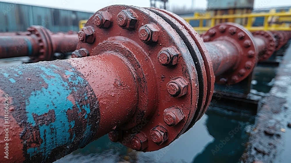 Industrial piping system with gate valves and pipe fittings featuring ...