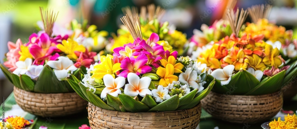 Handcrafted krathong made from banana tree trunk and leaves decorated ...