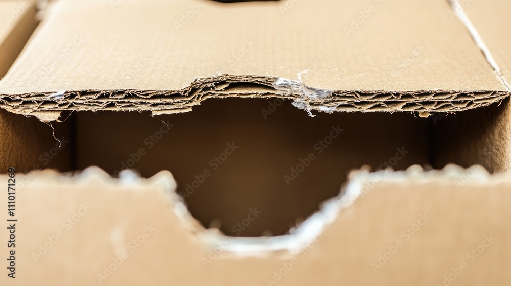 Damaged cardboard package with visible cracks and dents showcasing ...