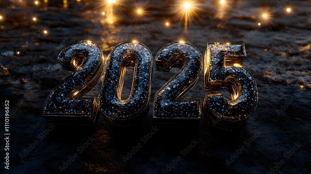 2025 in sparkling diamond-studded letters, luxurious and elegant ...