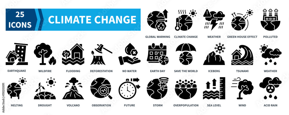 Climate Change icon collection set. Containing global warming, climate ...
