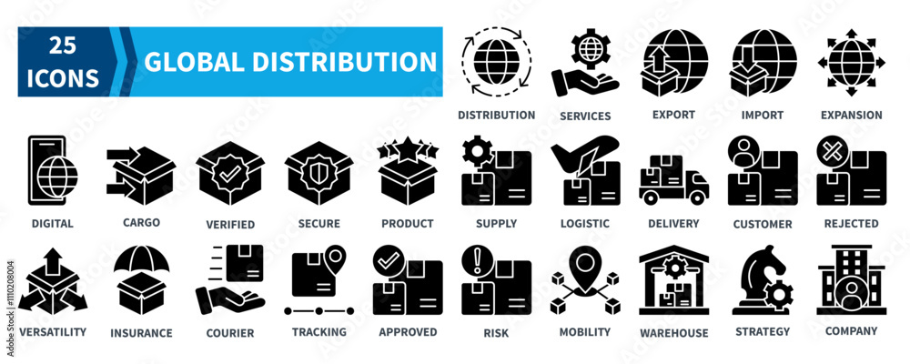 Global Distribution icon collection set. Containing global distribution ...