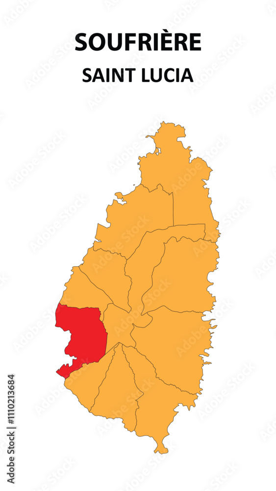 Soufrière Map is highlighted on the Saint Lucia map with detailed state ...