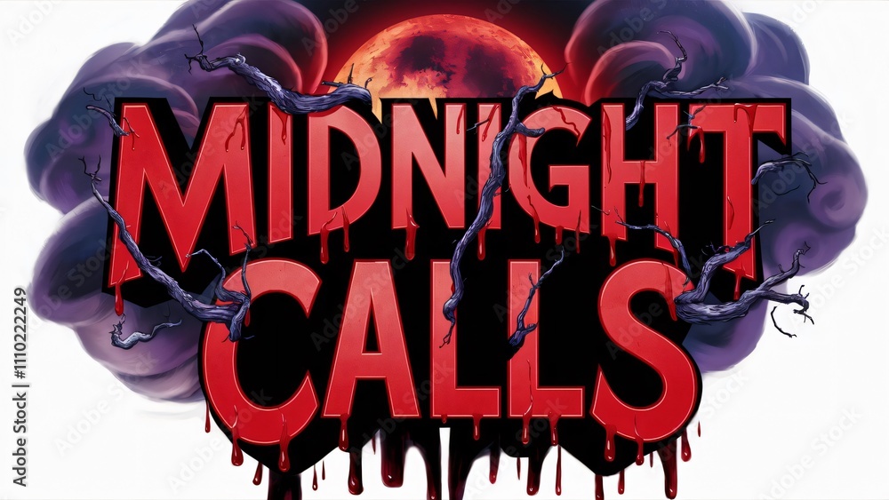 Midnight Calls, Horror Movie Title Design with Blood Drips and Twisted ...