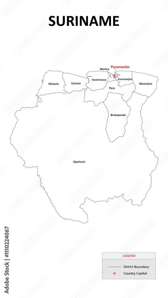 Suriname Map. State and district map of Suriname. Administrative map of ...