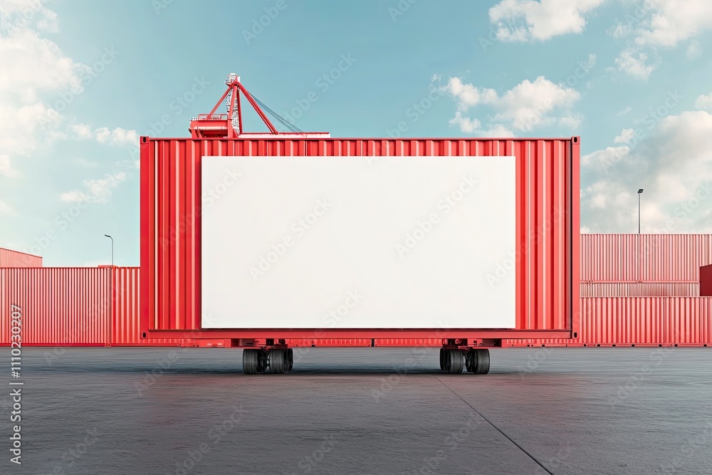 Red cargo containers with empty blank text for advertising mockup ...