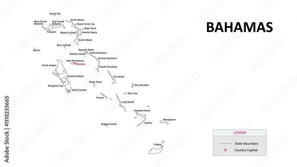 Bahamas Map. State and district map of Bahamas. Administrative map of ...