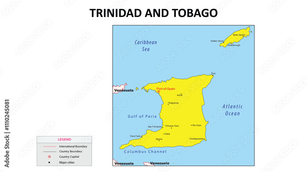 Trinidad and Tobago Map. Major cities in Trinidad and Tobago. Political ...