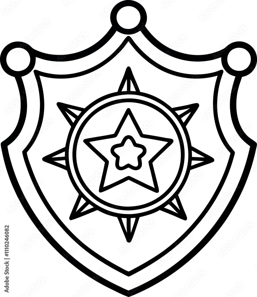 Sheriff badge coloring page for kids , Police Emblems Set, Bold line ...