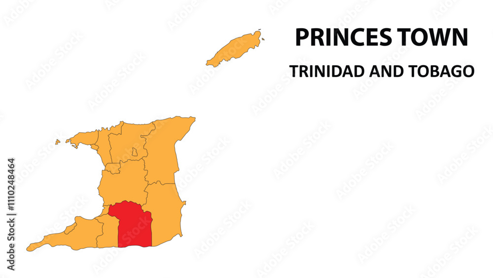 Princes Town Map is highlighted on the Trinidad and Tobago map with ...
