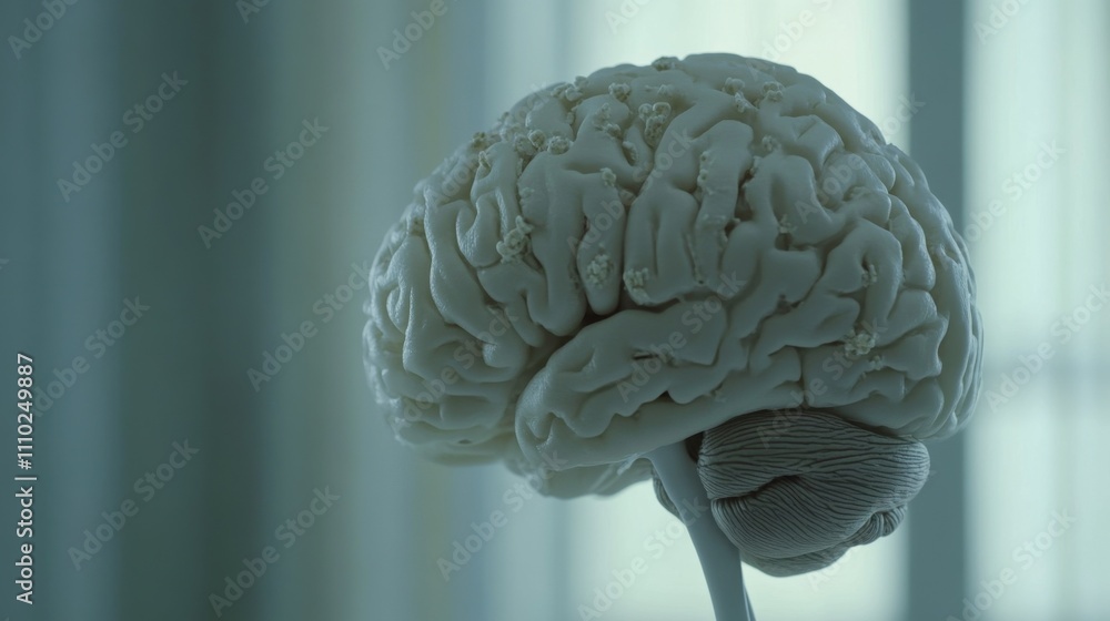 Close-up of human brain showing plaques. Understanding the complexities of neurological ...
