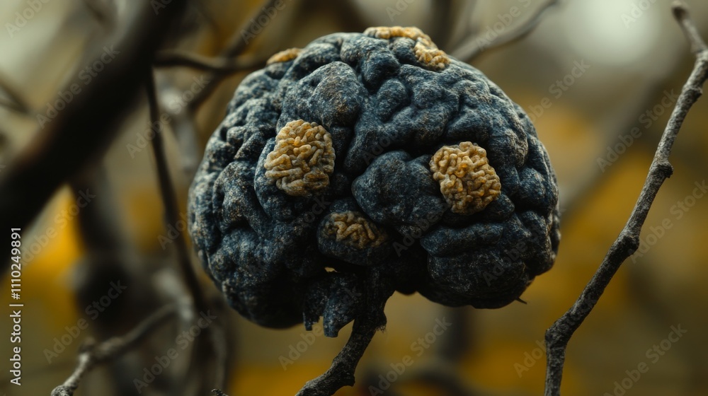 Close-up of human brain showing plaques. Understanding the complexities ...