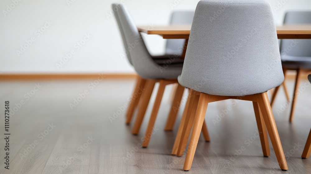 Modern Minimalist Dining Set: Light grey fabric chairs with wooden legs ...