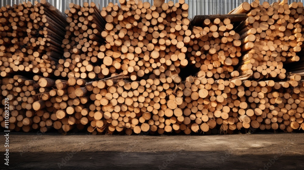 Stacked logs stacked in neat rows at a lumber yard showcasing the ...