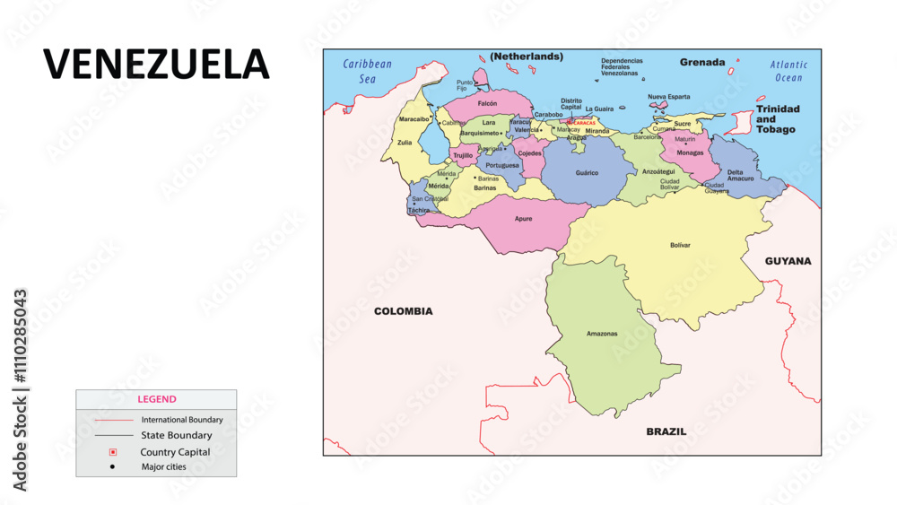 Venezuela Map. State and union territories of Venezuela with ...