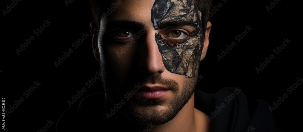Man with partial face reveal showcasing artistic skin adornment in ...