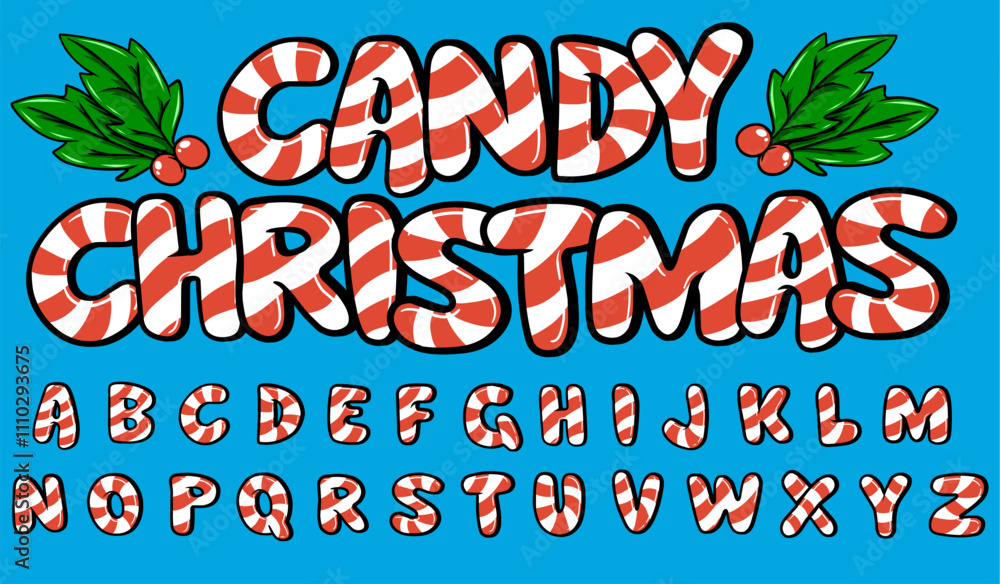 Christmas font alphabet, candy stick font cartoon typeface and alphabet ...