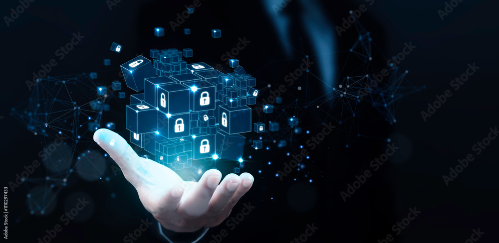 Blockchain Technology Concept, Businessman showing Decentralized Global ...