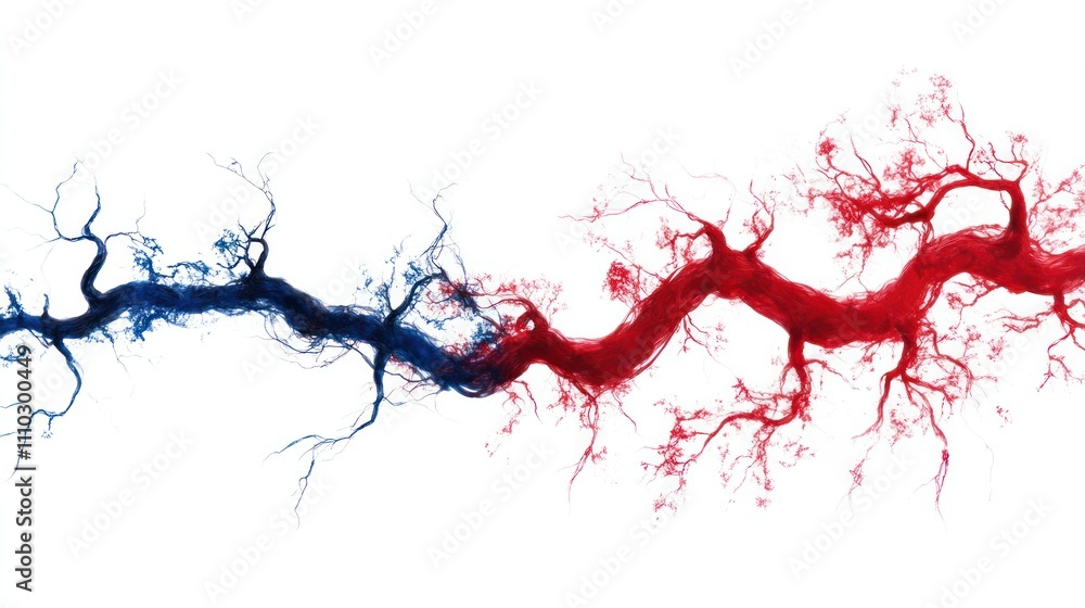 Stylized anatomical blood system, showing red veins and blue arteries ...